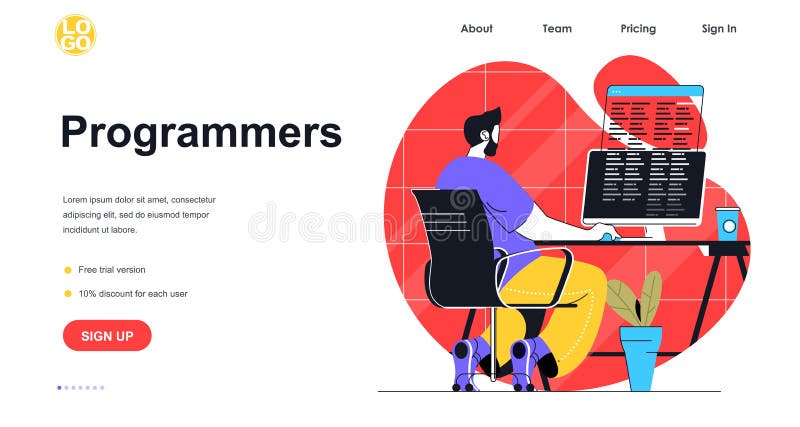 Programmers Working Web Banner Concept. Stock Vector - Illustration of ...
