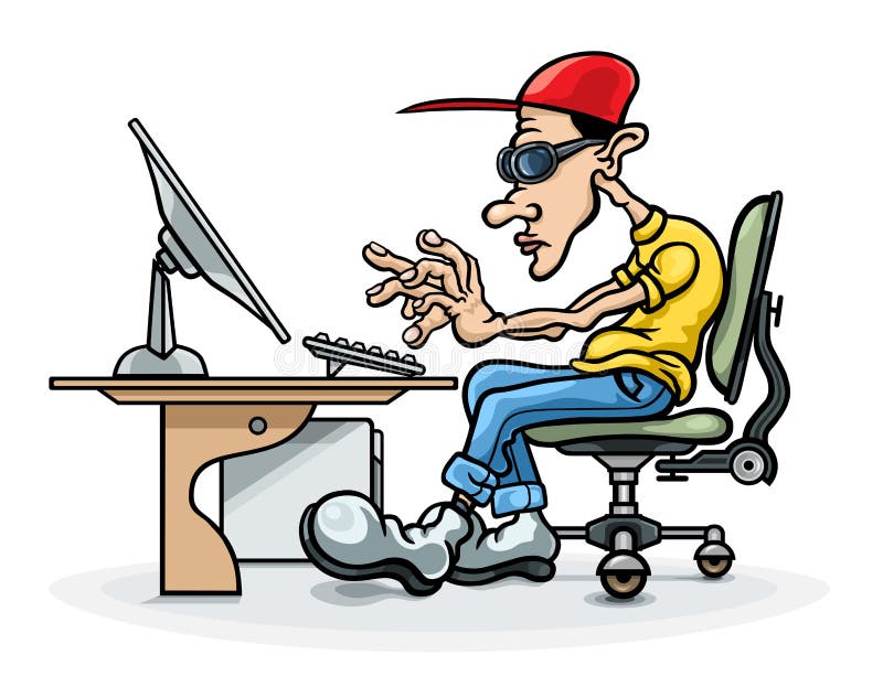 Programmeur en computer vector illustratie. Illustration of persoon ...