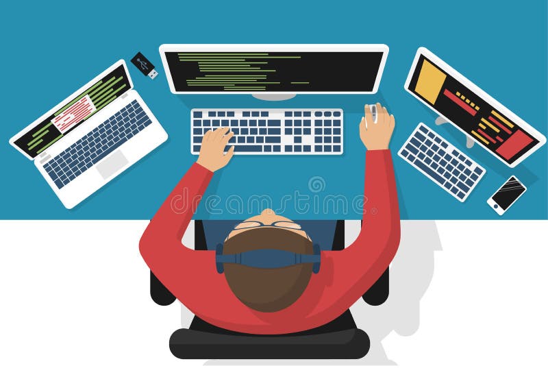 Programmierer und Computer vektor abbildung. Illustration von software ...