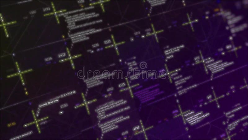 Programming Blocks Of Code With Glitch Effect On Purple Background Seamless Loop Animation