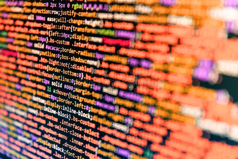 Hi-tech Modern Screen of Data, Digits and Chars on Monitor Display. Programming Code Abstract ...