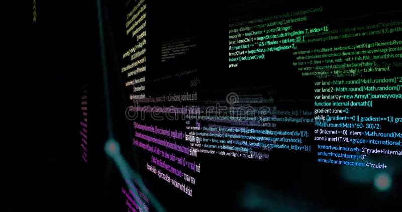 Programming Code Animation On Dark Screen Highlighting Software