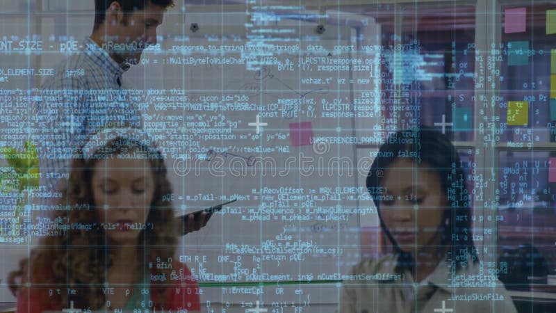 Programming Code Animation Over Diverse People Working in Office Setting Stock Footage - Video ...