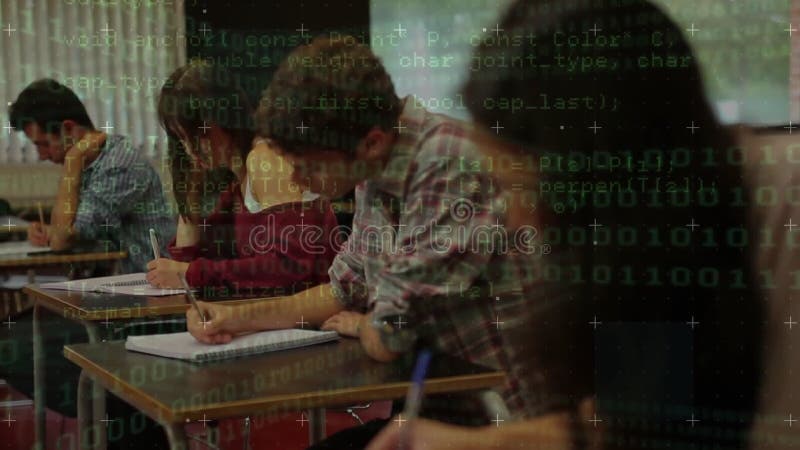 Programming Code Animation Over Students Writing in Classroom Stock ...