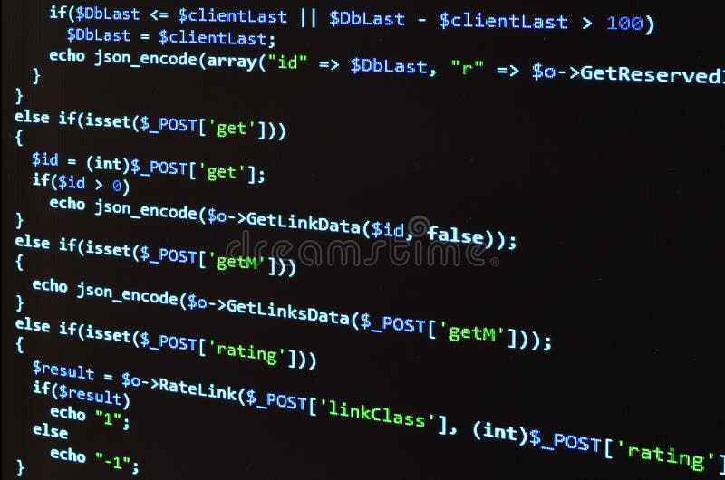 Programming Code on Black Screen, Green Text Stock Photo - Image of abstract, code: 184846148