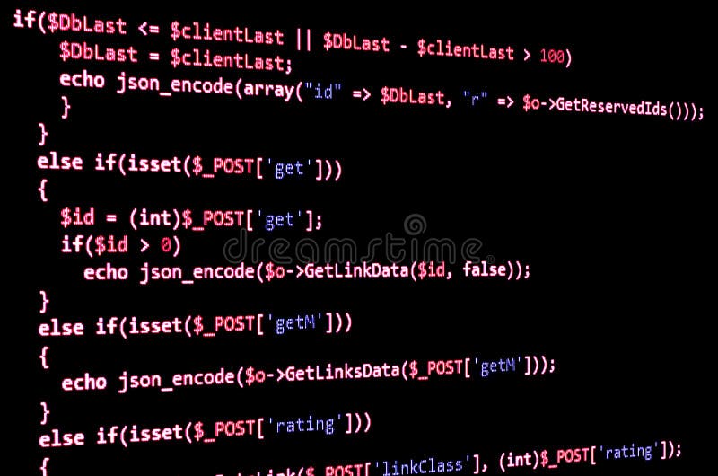 Programming Code on Black Screen, Blue Text Stock Photo - Image of ...