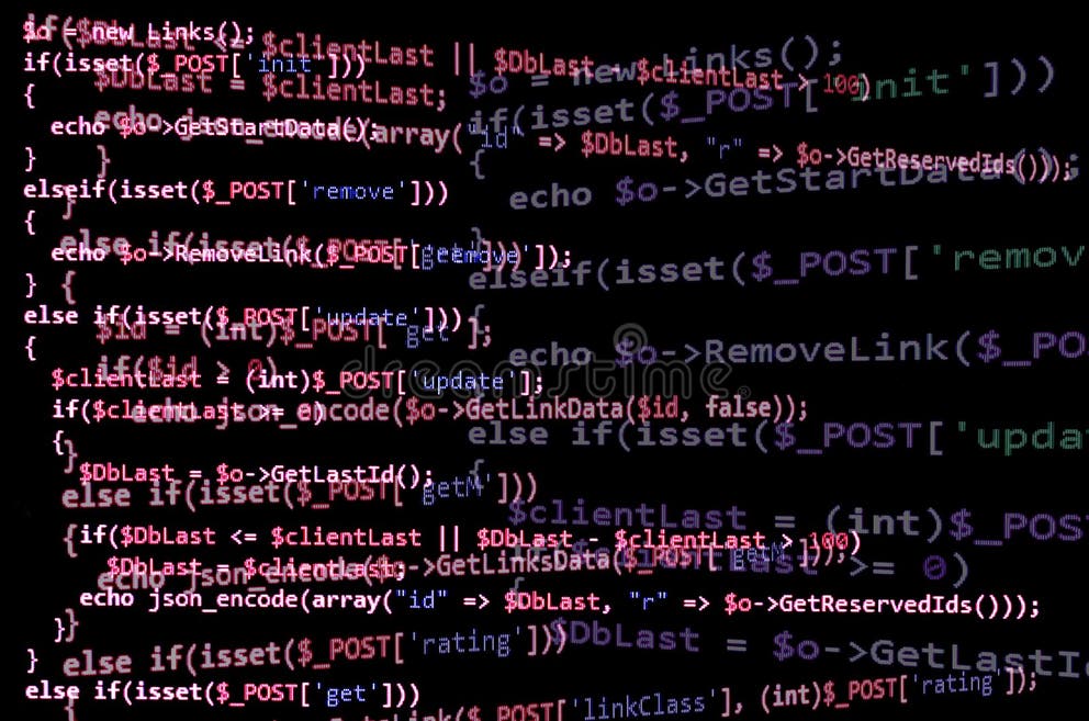 Programming Code on Black Screen, Red Text Stock Image - Image of ...