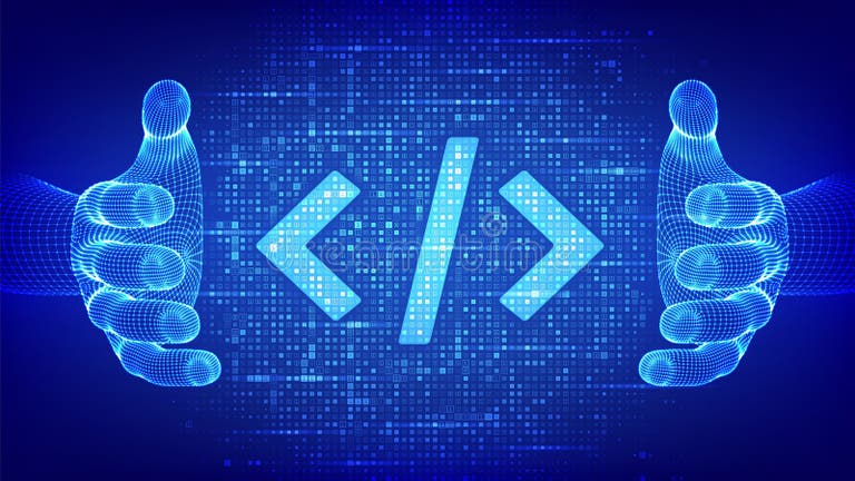 Programming Code. Coding or Hacker Sign. Programming Code Icon Made with Binary Code in ...
