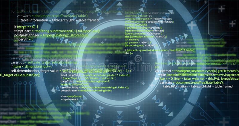 Programming Code and Data Processing Animation Over Circular Digital Interface Stock Video ...