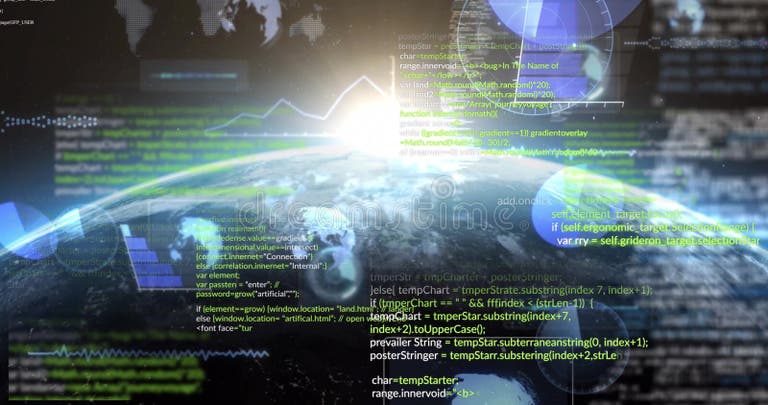 Programming Code and Data Processing Image Over Earth from Space Stock Image - Image of ...