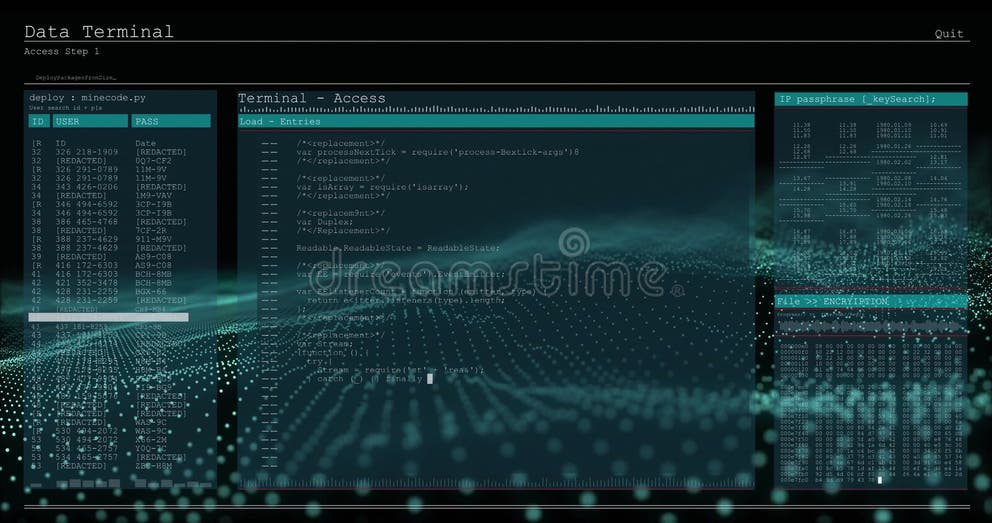 Programming Code and Data Terminal Access Over Digital Grid and Wave Image Stock Illustration ...
