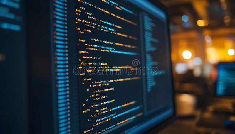 Programming Code Displayed on Computer Monitor Screen. Software Development, Web Design Concept ...