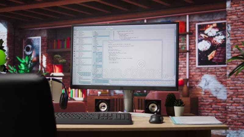 Programming Code Executing Software Ui On Computer Monitor In Apartment 0454