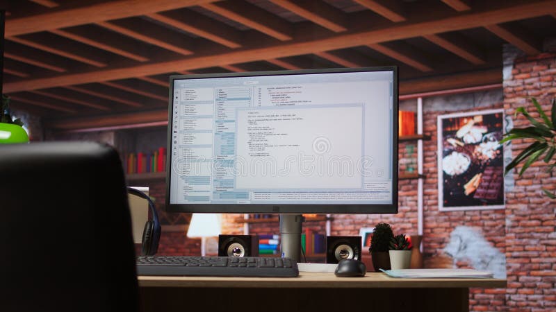 Programming Code Executing Software Ui Computer Monitor Apartment Office Stock Photos - Free ...