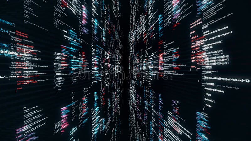 Programming Code Flowing on Black Background with 3D Effect, Seamless Loop. Animation. Abstract ...