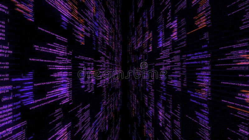 Programming Code Flowing on Black Background with 3D Effect, Seamless Loop. Animation. Abstract ...