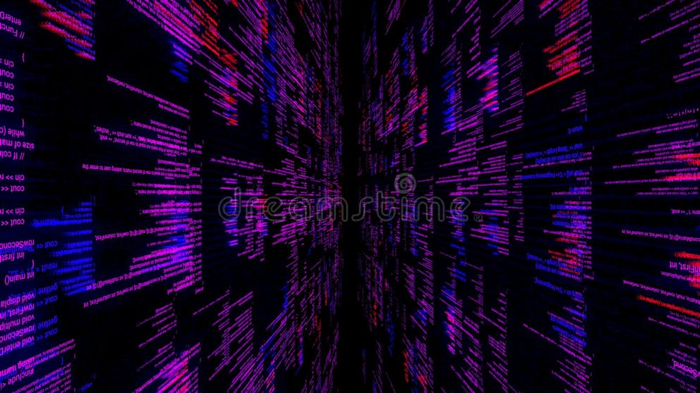 Programming Code Flowing on Black Background with 3D Effect, Seamless ...
