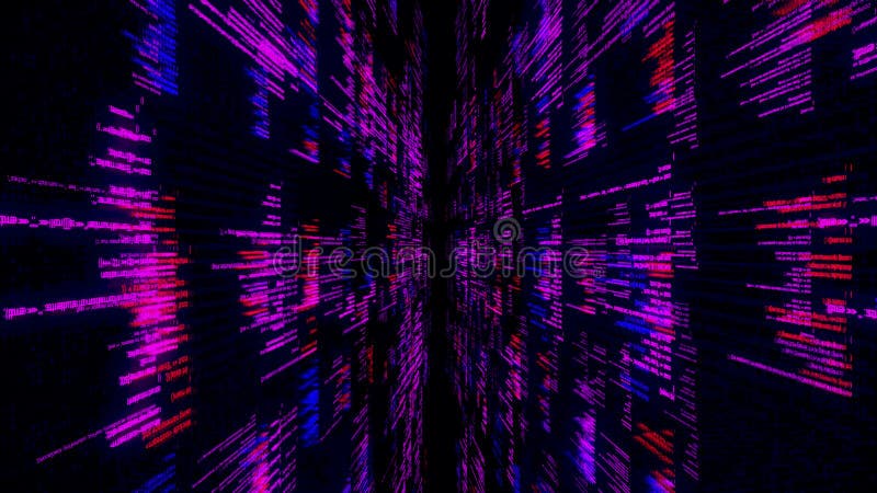 Programming Code Flowing on Black Background with 3D Effect, Seamless Loop. Animation. Abstract ...
