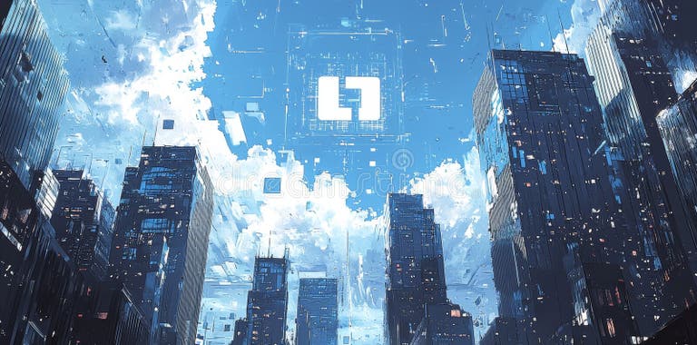 Programming Code with Glowing Background on Blurry City Background ...