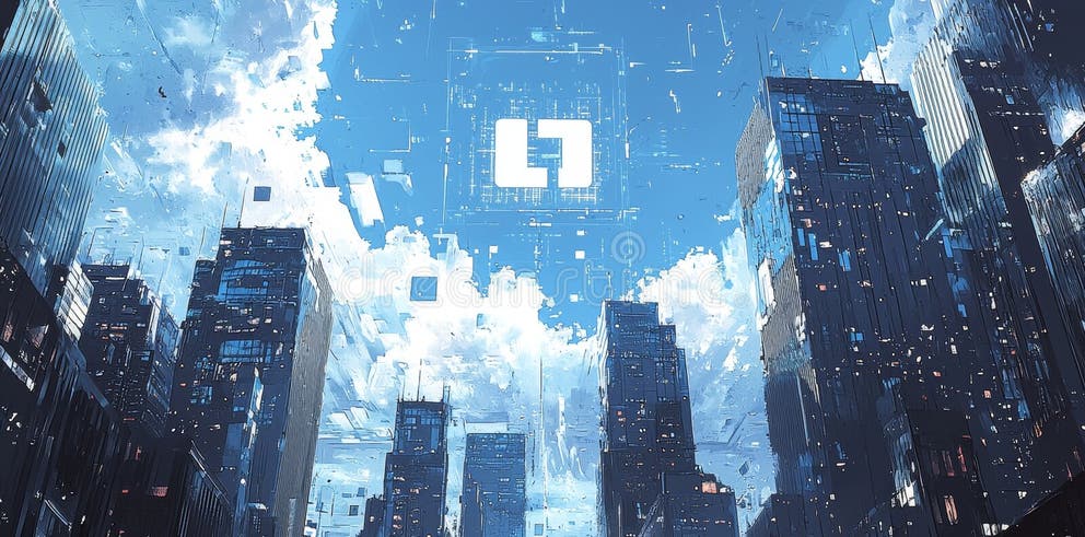 Programming Code with Glowing Background on Blurry City Background ...