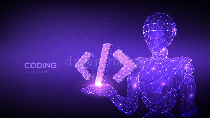 Programming Code Icon. 3D Low Polygonal Abstract Programming Code ...