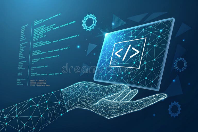 Programming Code Icon. 3D Low Polygonal Abstract Programming Code ...