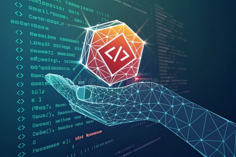 Programming Code Icon. 3D Low Polygonal Abstract Programming Code ...