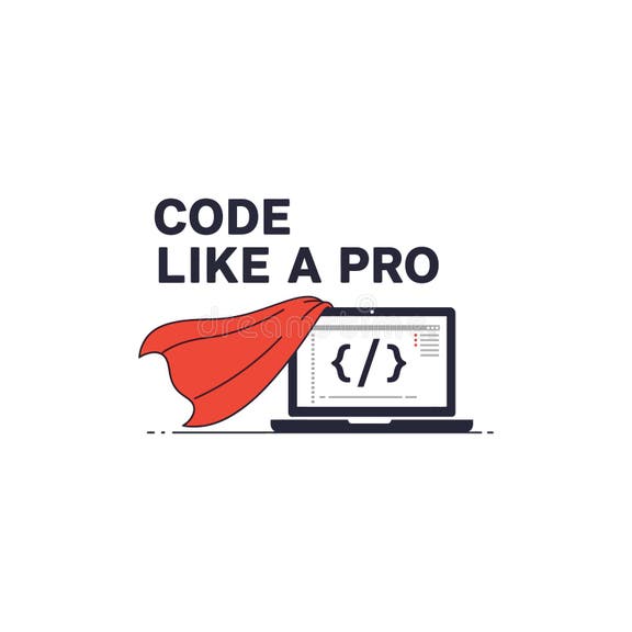 Programming Code Illustration with Laptop and Red Cape Superhero Theme ...