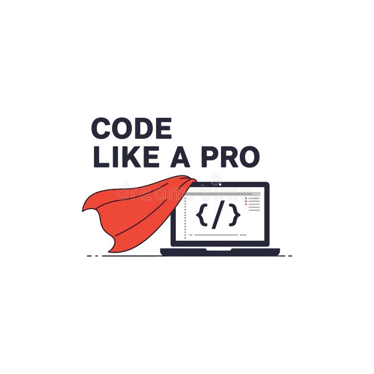 Programming Code Illustration with Laptop and Red Cape Superhero Theme ...