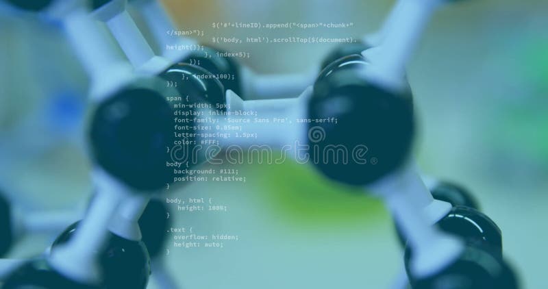 Programming Code Image Over Blurred Molecular Structure In Scientific