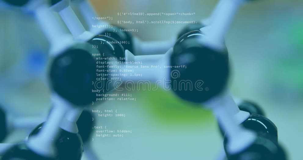 Programming Code Image Over Blurred Molecular Structure in Scientific Background Stock Photo ...