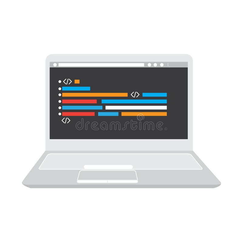 Programming Code On A Laptop Icon Stock Vector Illustration Of