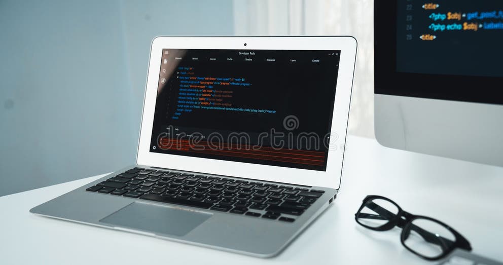 Programming Code on Laptop Monitor and beside Screen Pc Desktop ...