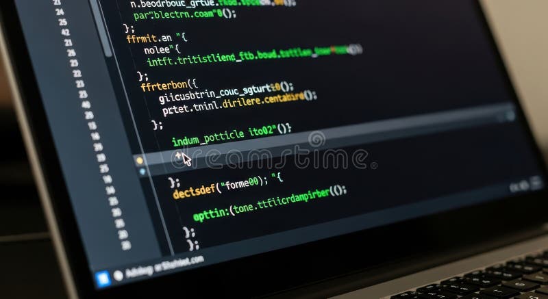 Programming Code on Laptop Screen with Cursor Stock Illustration - Illustration of framework ...