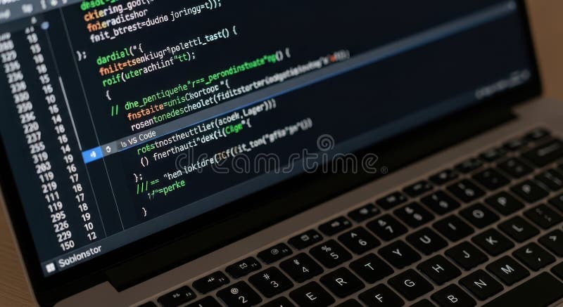 Programming Code on Laptop Screen in Dark Environment Stock Illustration - Illustration of ...