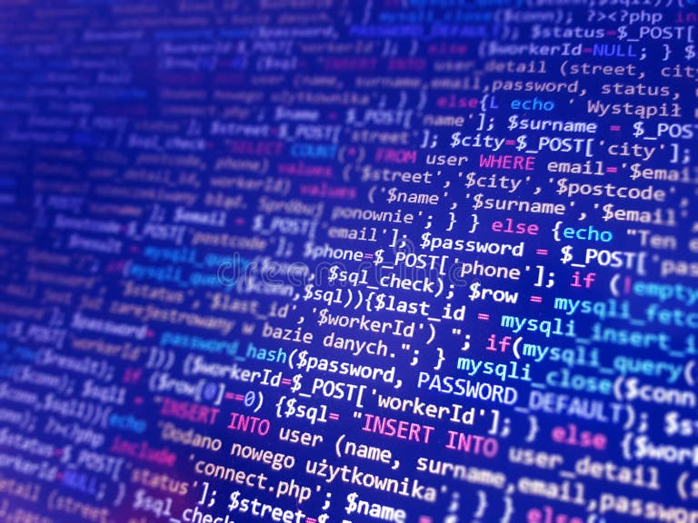 Programming Code on Monitor Screen. Developer Work. Abstract Background ...