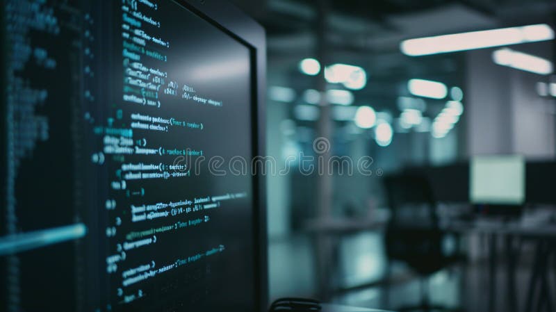 Programming Code on Screen in Contemporary Tech Office Workspace Stock Illustration ...
