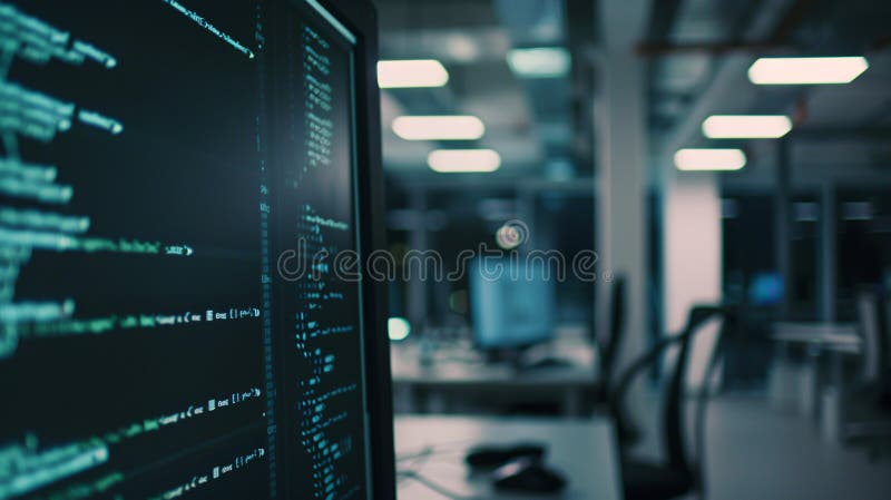 Programming Code on Screen in Contemporary Tech Office Workspace Stock ...