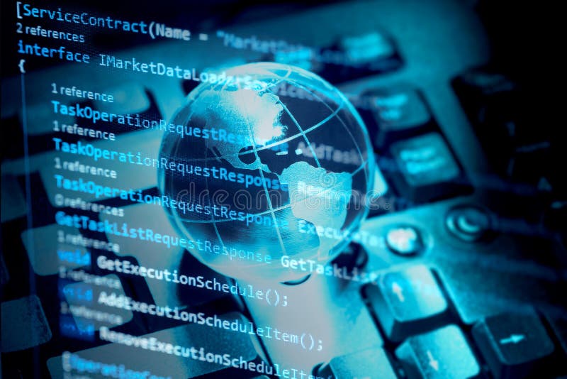 Programming Code, World Transparent Globe Earth on Computer Keyboard ... Programming Code, World Transparent Globe Earth on Computer Keyboard ...