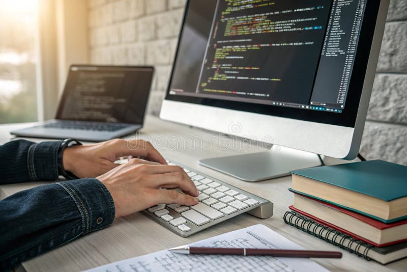Programming Code Writing, Software Coding Developing, Hands Typing Computer Script - Generated ...