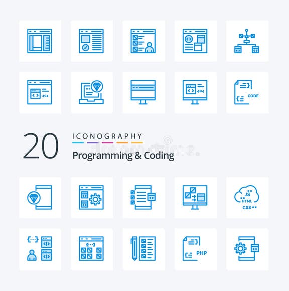 20 Programming And Coding Blue Color Icon Pack Like Computer App Development Device Develop