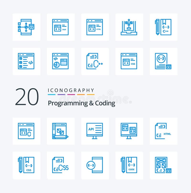 20 Programming And Coding Blue Color Icon Pack Like Development Coding Development Html