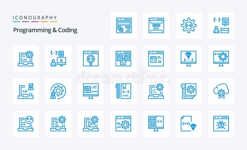 25 Programming And Coding Blue Icon Pack Stock Vector Illustration Of Coding Code 264598605