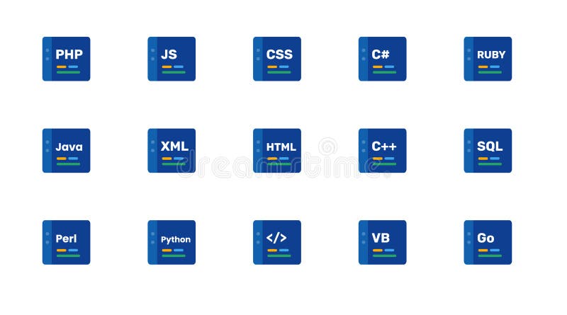 Programming Coding Code Editor Software Application Development Icon Set Collection Blue Vector