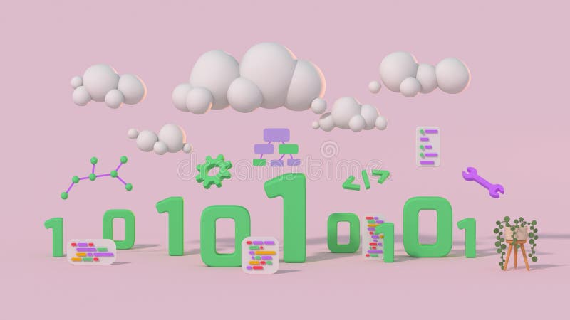 Programming And Coding Concept With Binary Symbols 3d Render Stock Illustration Illustration