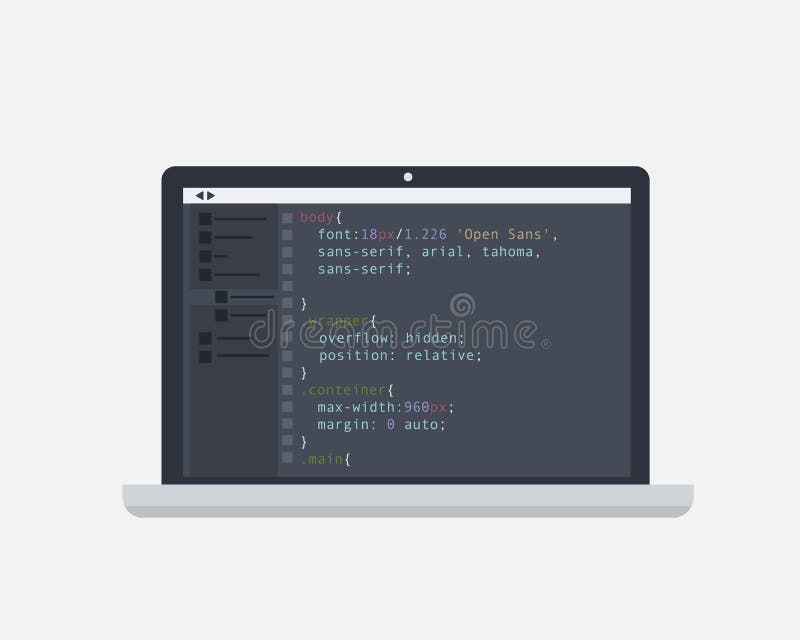 Programming And Coding Concept Code On The Screen Laptop Flat Vector