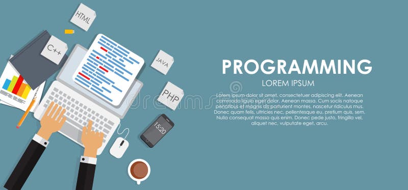 Programming Coding Concept Flat Background Vector Stock Vector