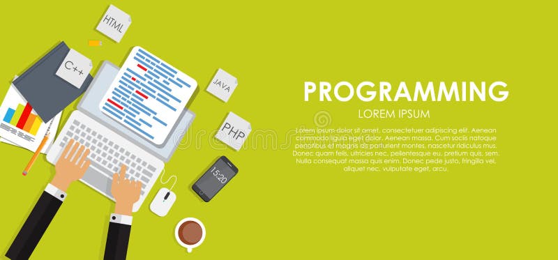 Programming Coding Concept Flat Background Vector Stock Vector Illustration Of Page Abstract