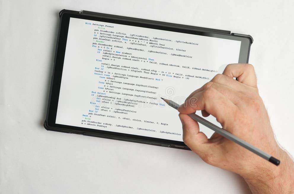 Programming and Coding Concept. a Hand with a Pencil Writes a Program ...