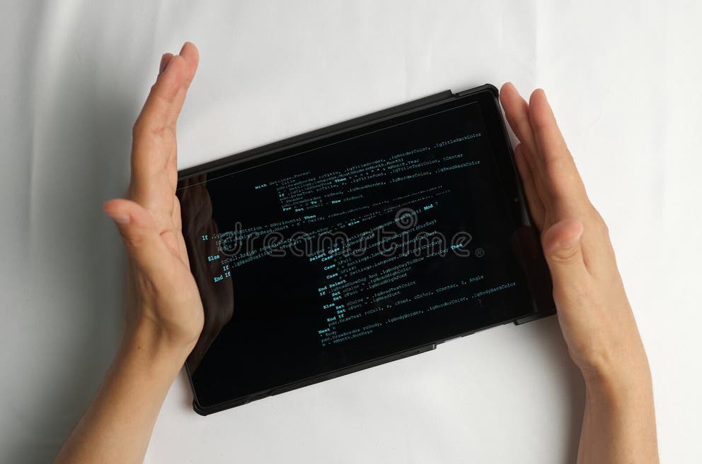 Programming and Coding Concept. Program Code Creation: Hands Inserting ...